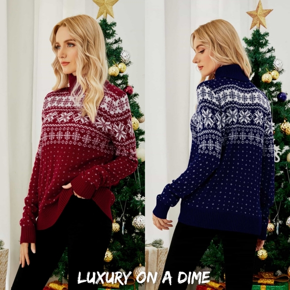 Sweaters | Snowflake Turtleneck Knit Fair Isle Geometric Classic ...